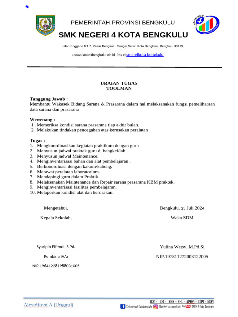 Tugas dan Tanggung Jawab Toolman | PDF