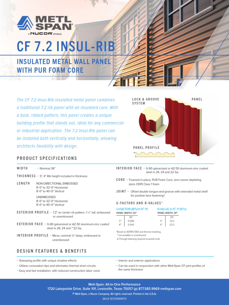 Metl Span Commercial Industrial Insulated Panels CF Wall Panels 7.2 ...