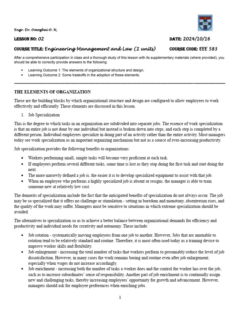Elements of Organization | PDF | Employment | Business