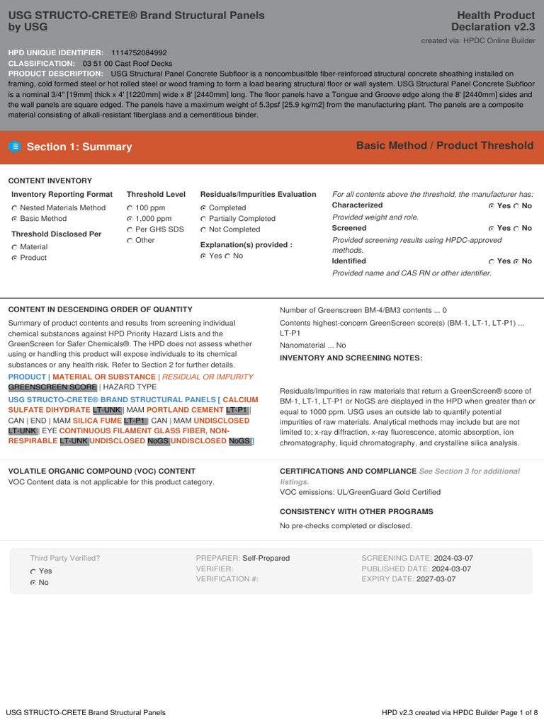 90 USG STRUCTO CRETE Brand Structural Panels | PDF | Toxicity ...