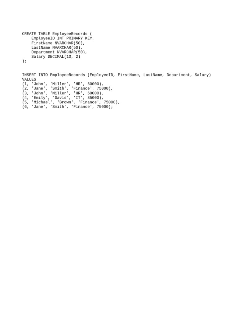 Lec 2 Create Table Query | PDF