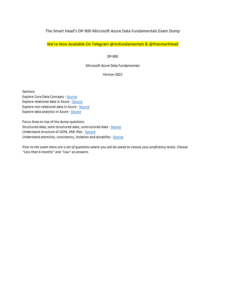 The Smart Head's DP 900 Microsoft Azure Data Fundamentals Exam Dump | PDF | Databases ...