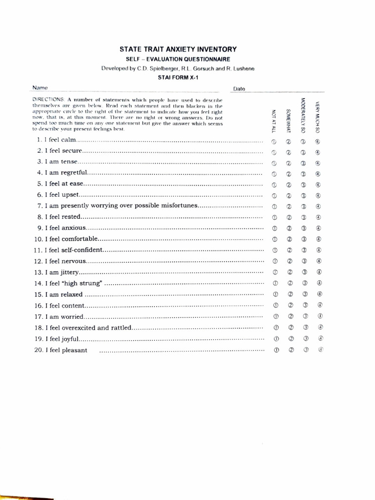 State Trait Anxiety Inventory | PDF | Psychology | Emotions