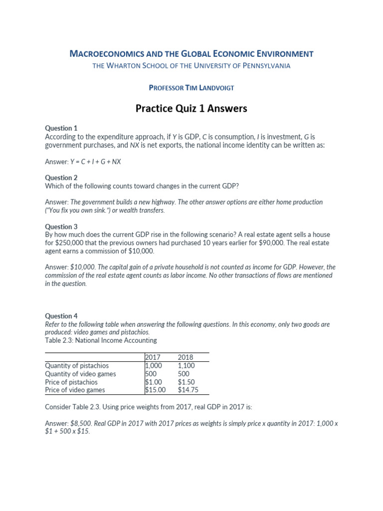 Practice Quiz1 Answerkey | PDF | Gross Domestic Product | Consumer Price Index
