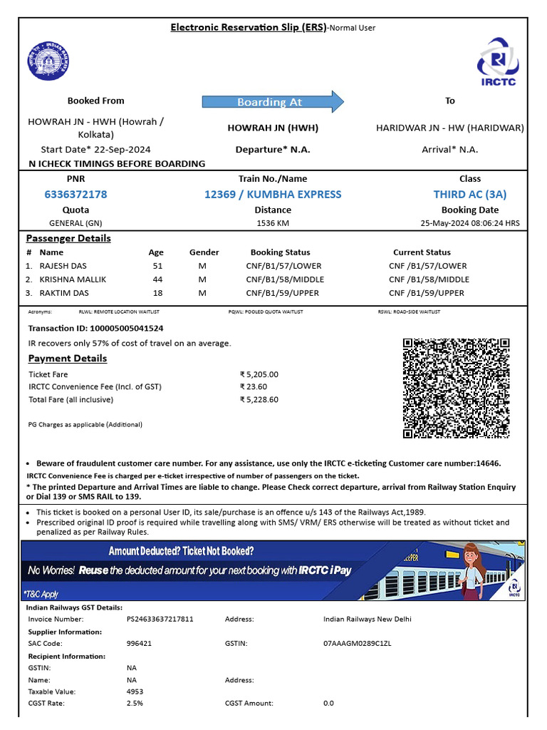 Hwh to Haridwar | PDF | Payments