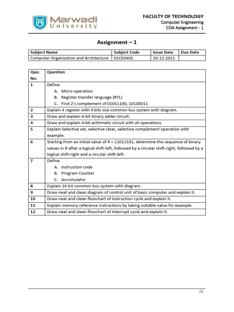 COA Assignment 1 | PDF