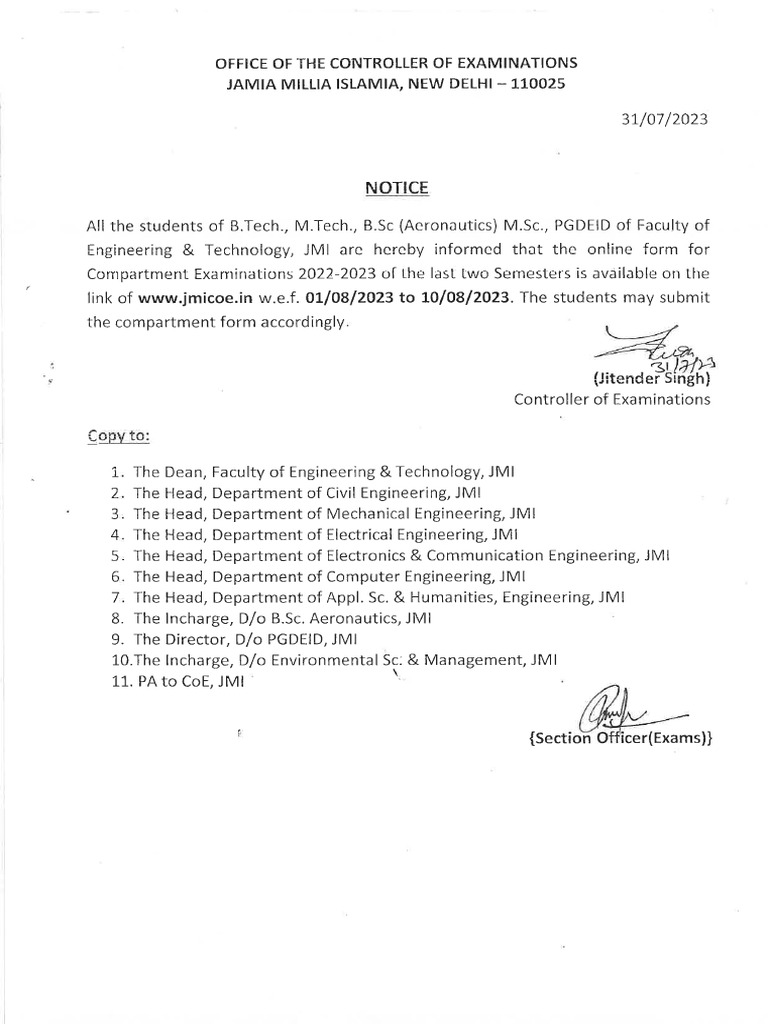 COMPARTMENT EXAMINATION FORMS-(ENGINEERING ) (1) | PDF