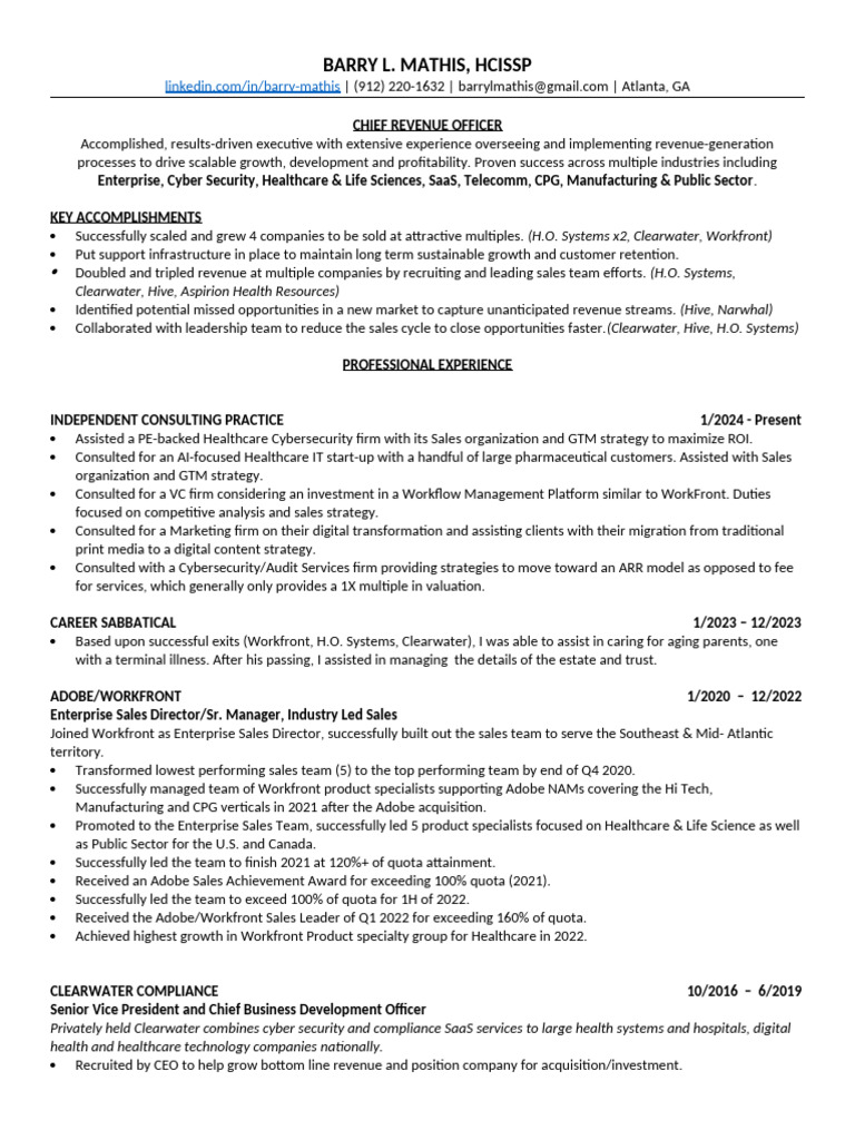 Barry L. Mathis Resume - .24 | PDF | Computer Security | Security