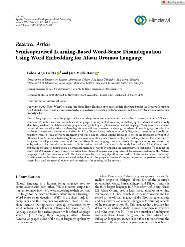 Applied Computational Intelligence and Soft Computing - 2024 - Geleta - Semisupervised Learning ...
