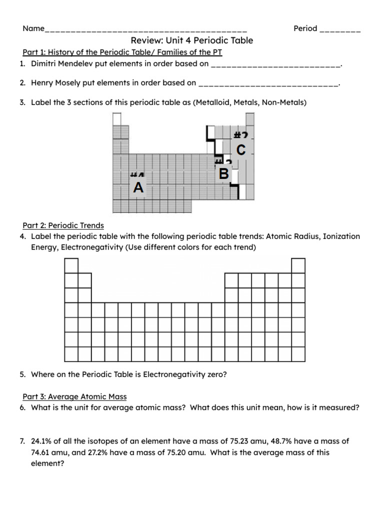 Test Review - Periodic Table | PDF