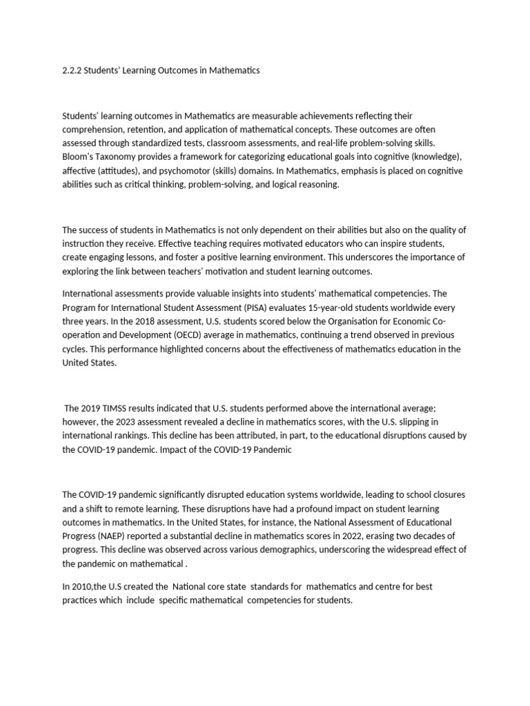 Students' Mathematics Learning Outcomes | PDF | Motivational | Motivation