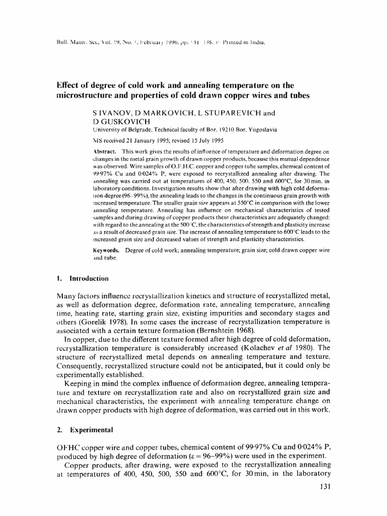 Effect of degree of cold work and annealing temperature on the ...
