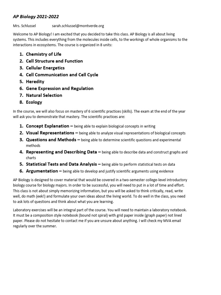 AP-Biology-Summer-Assignment-2021 | PDF | Biology | Cartesian ...