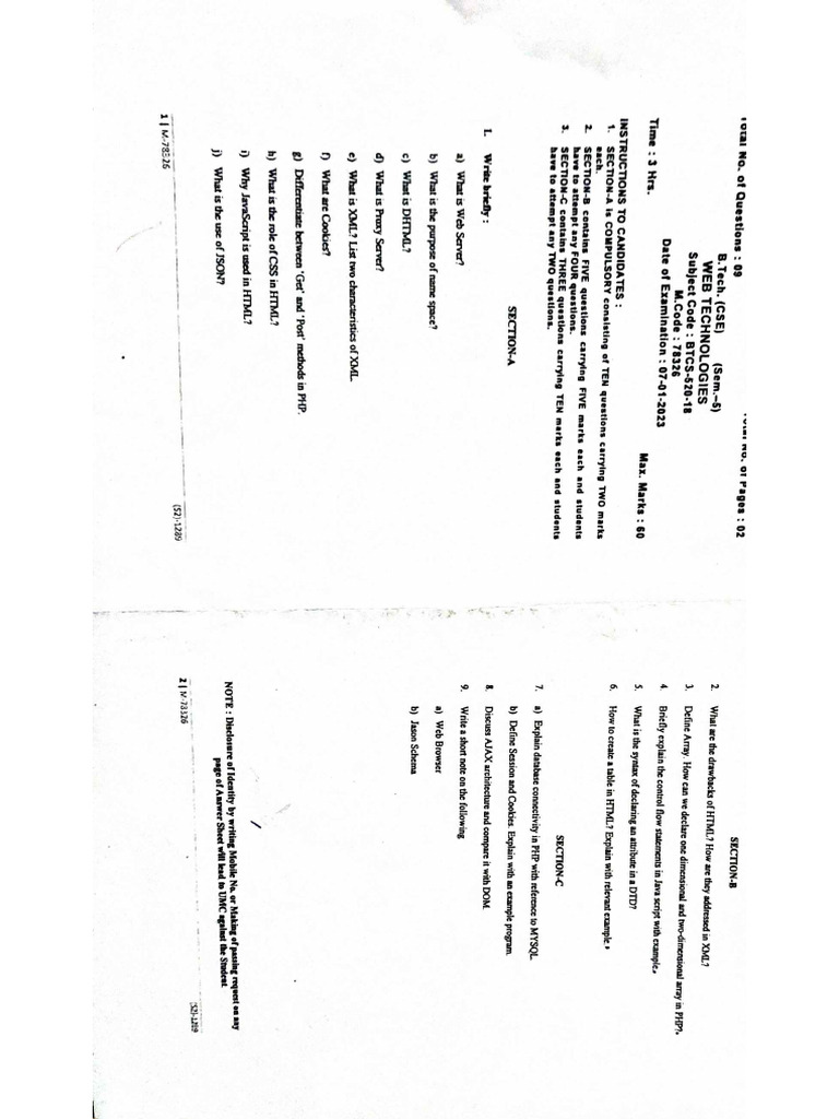 PTU Final 5th Sem 2022 | PDF