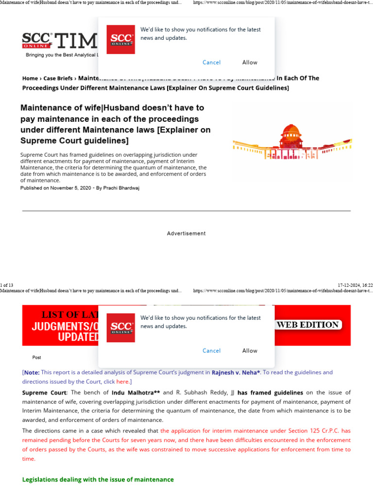Supreme Court Maintenance Guidelines | PDF | Cost Of Living | Alimony