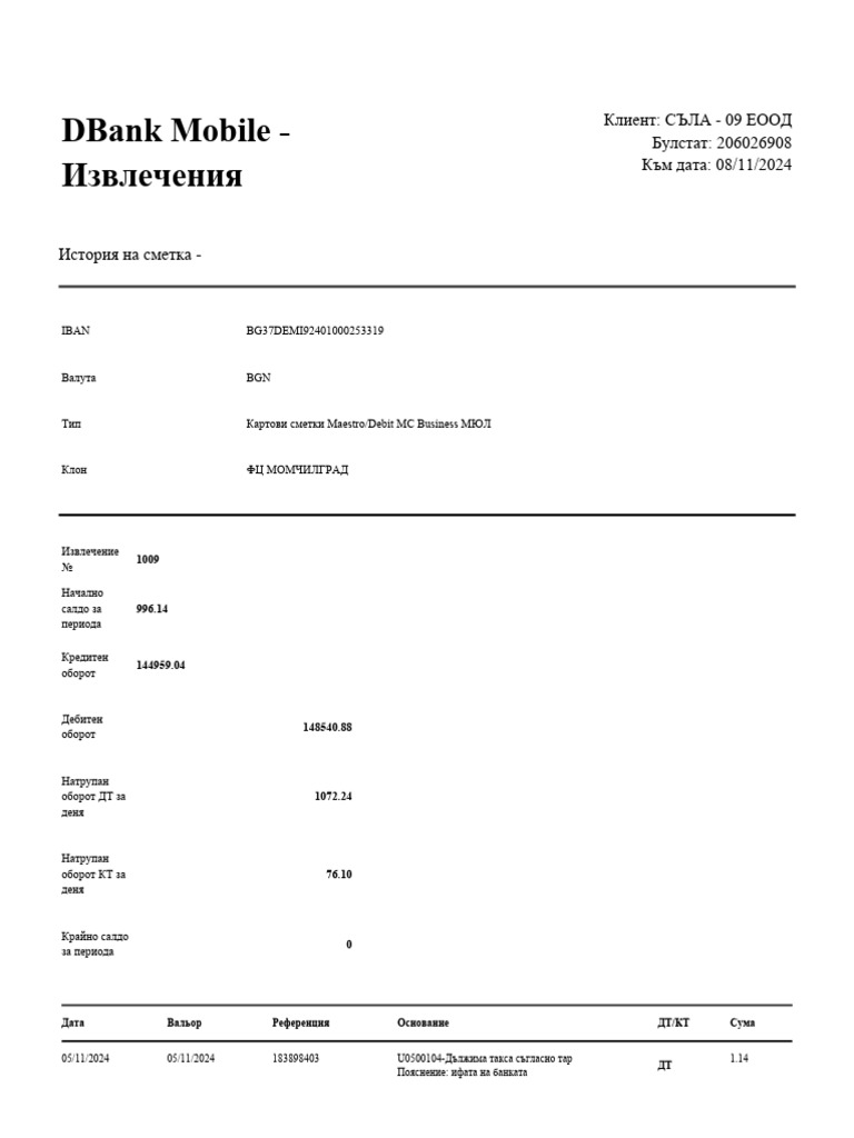 Dbank - Acctstmt - 733998 - 2024 11 05 2024 11 05 | PDF