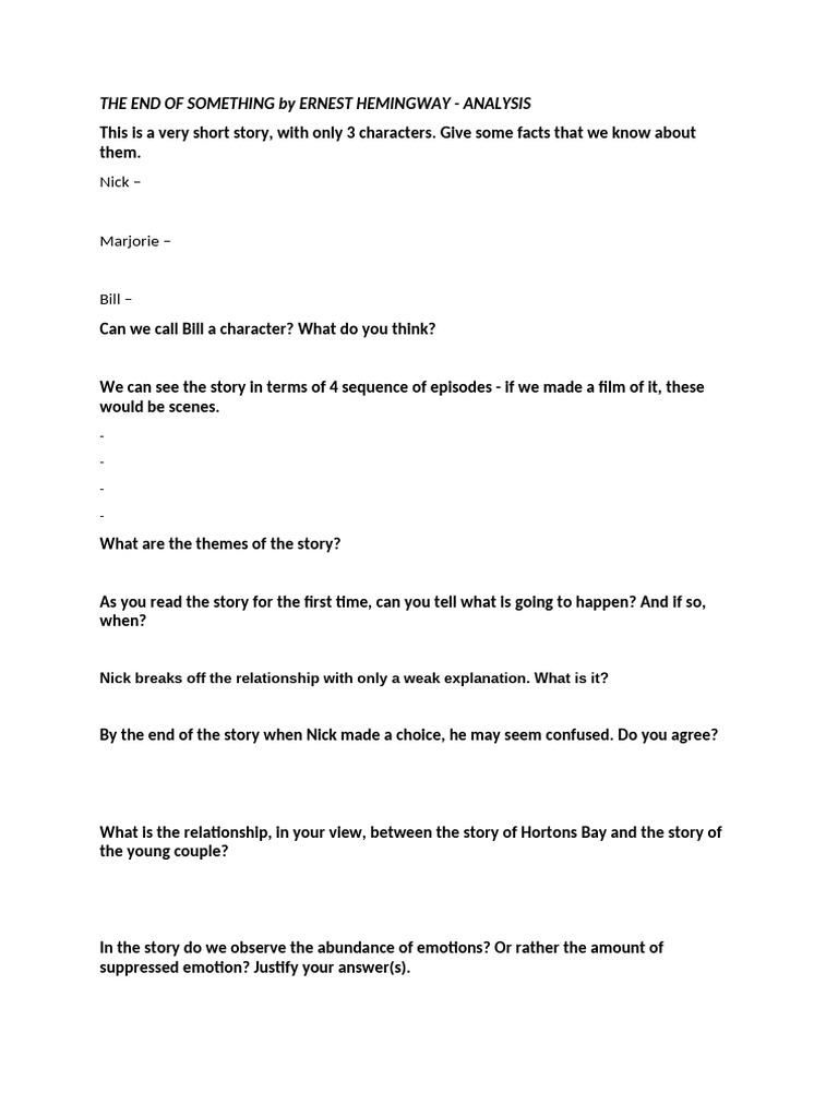 Ernest Hemingway S - The End of Something - Analysis | PDF