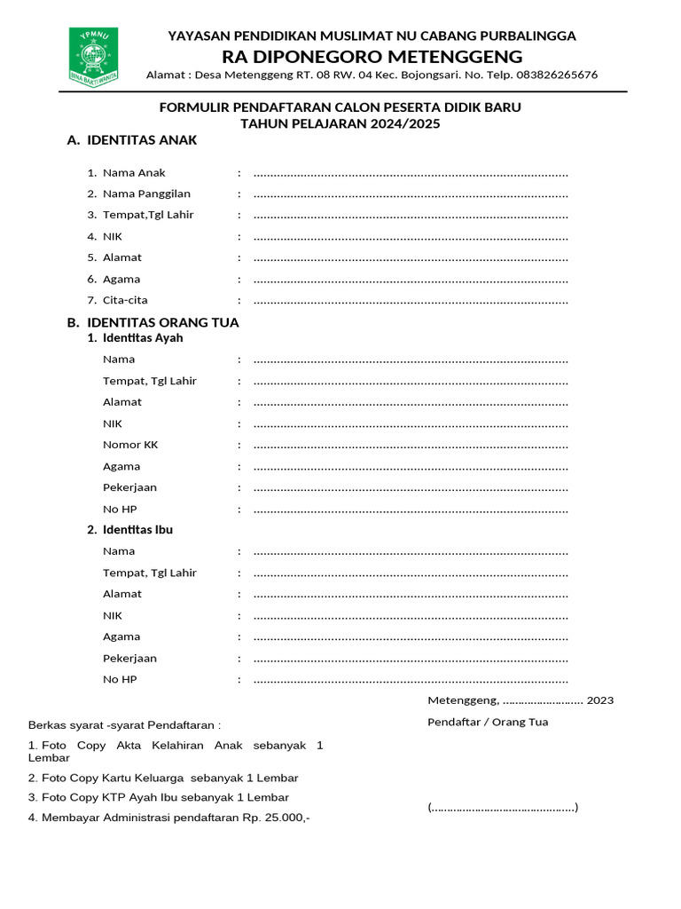 Formulir Ppdb 2024-2025 | PDF