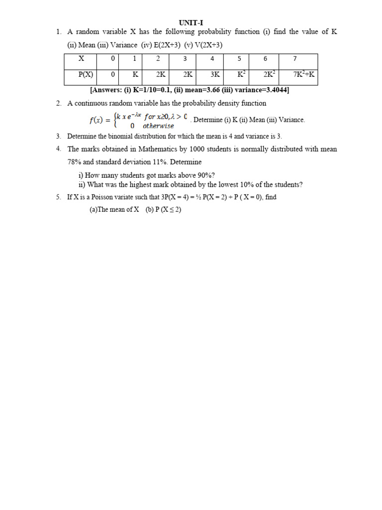 PracticeQ-P&S Unit-1,2 Assignment&tutorial1A22[1] | PDF | Standard Deviation | Probability ...
