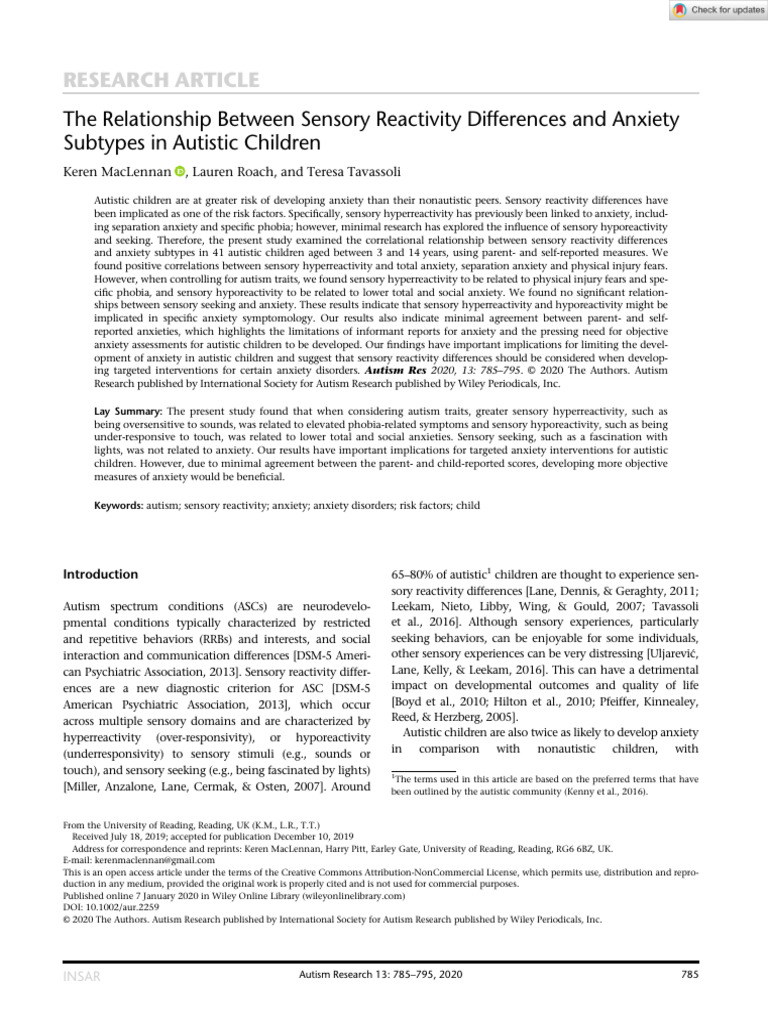 2020, MacLennan The Relationship Between Sensory Reactivity Differences ...