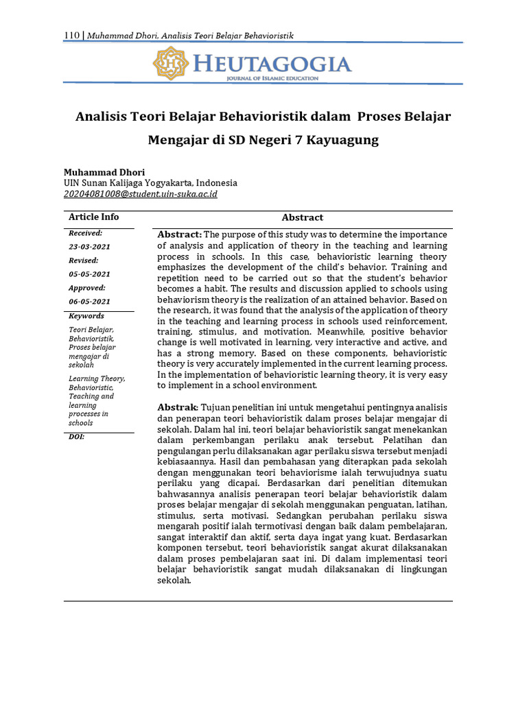 Analisis Teori Belajar Behavioristik Dal | PDF