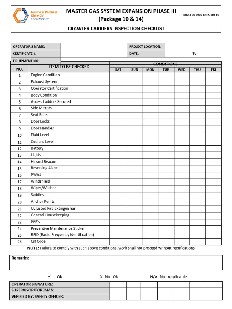 MGS3!00!0906 CNPS 003 00 - Crawler Carriers Inspection Checklist | PDF