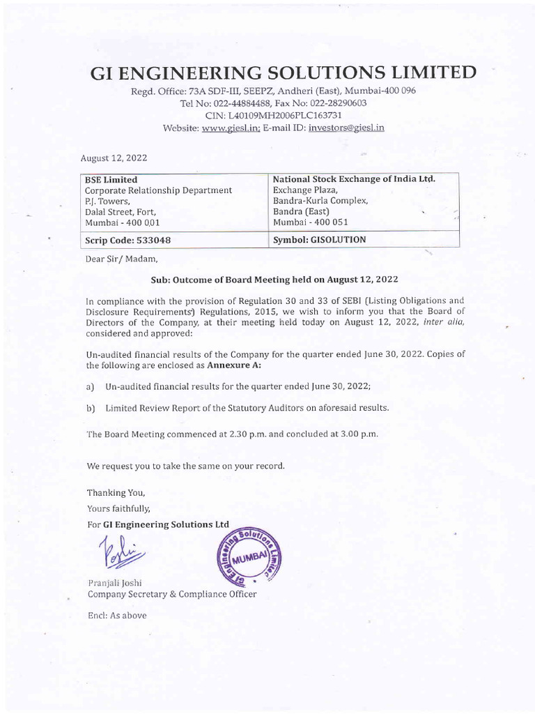 GI Engineering Q2 2022 Financial Results | PDF | Audit | Accounting