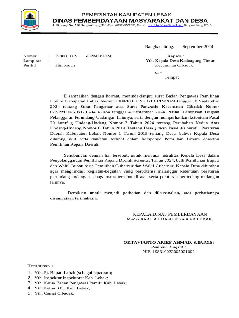 Himbauan Netralitas Kepala Desa 2024 | PDF