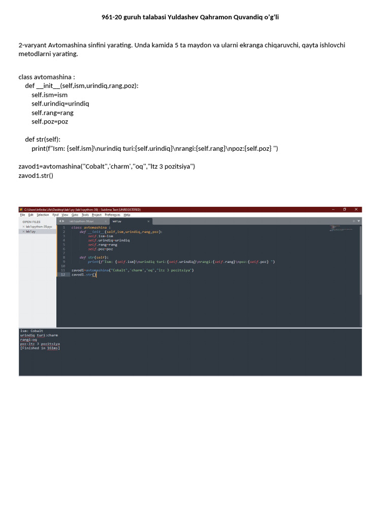 Lab-1 Dasturlash 2 | PDF