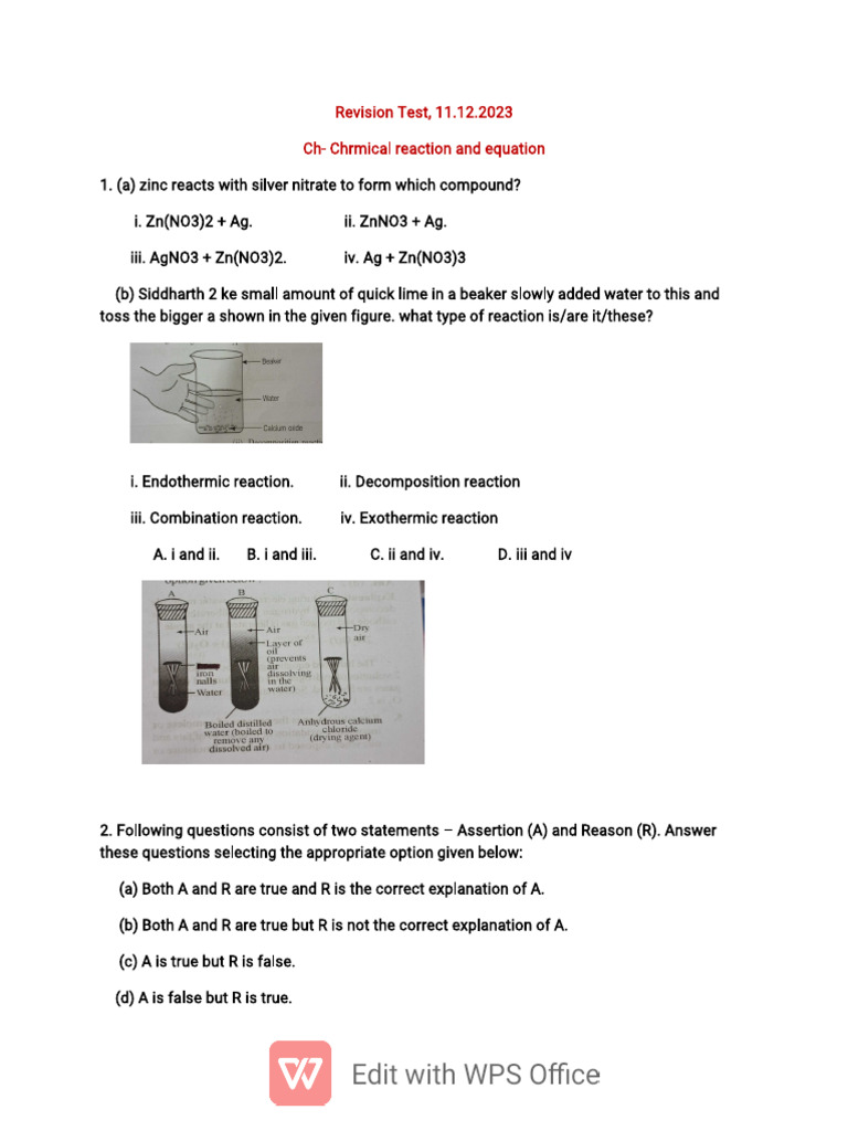 Share Revision Test, CH 1, X-WPS Office | PDF | Chemical Reactions | Silver