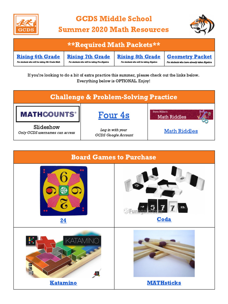 Summer 2020 Math Resources | PDF