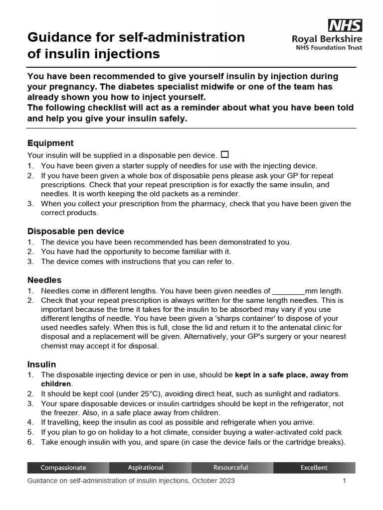Insulin Injections Guidance on Self Administration | PDF | Hypoglycemia ...