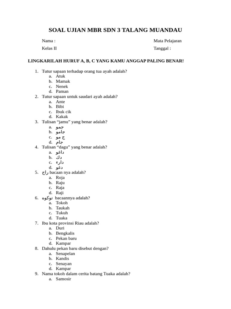 Soal BMR Kelas 2 | PDF