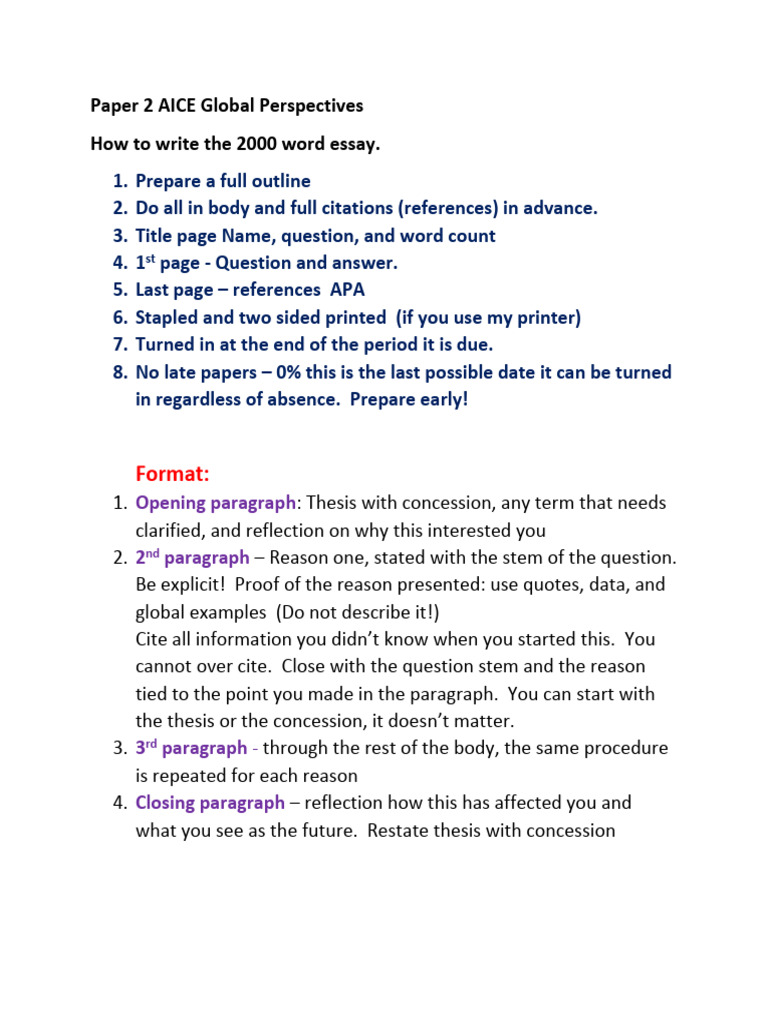 AICE Global Perspectives Essay Guide | PDF | Essays | Thesis
