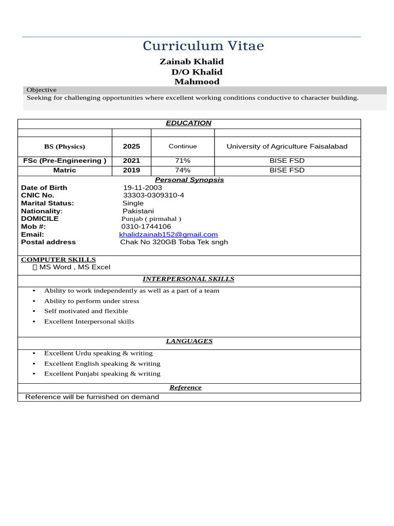 Zainab CV | PDF