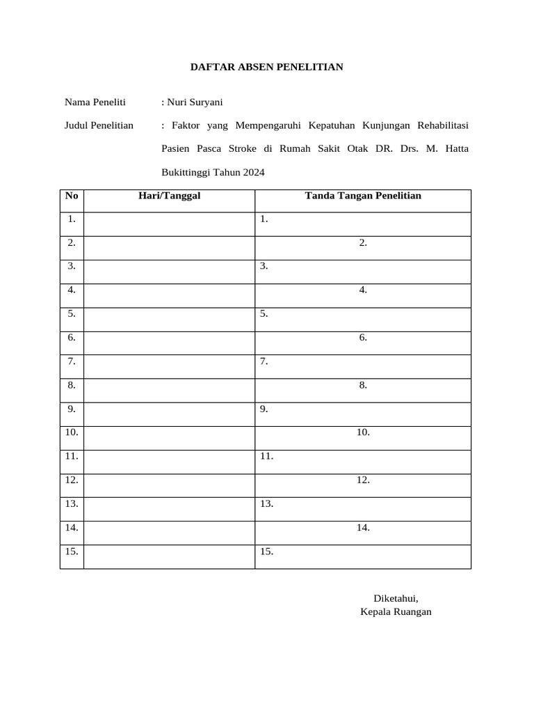 Daftar Absen Penelitia1 | PDF