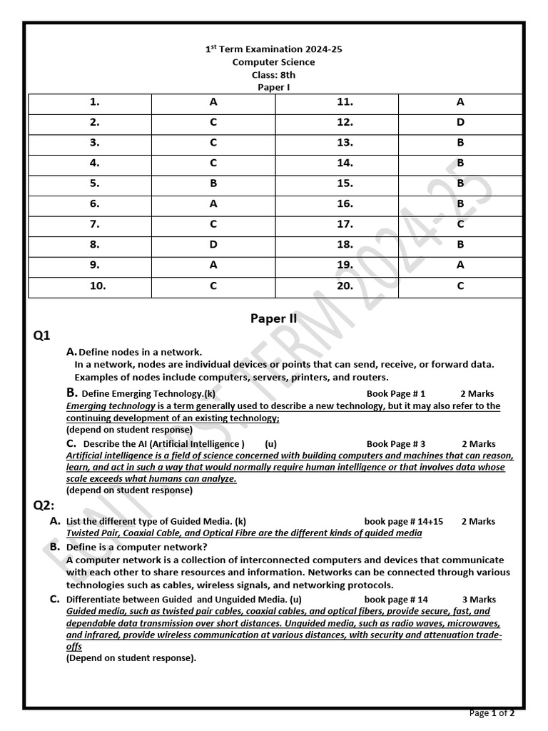 8th 2nd Term-2023-24 Key Copmputer | PDF | Computer Network | Information And Communications ...