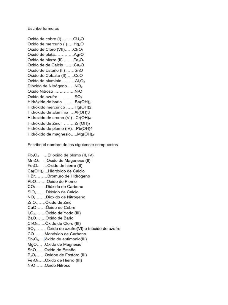 Formulas Quimica | PDF