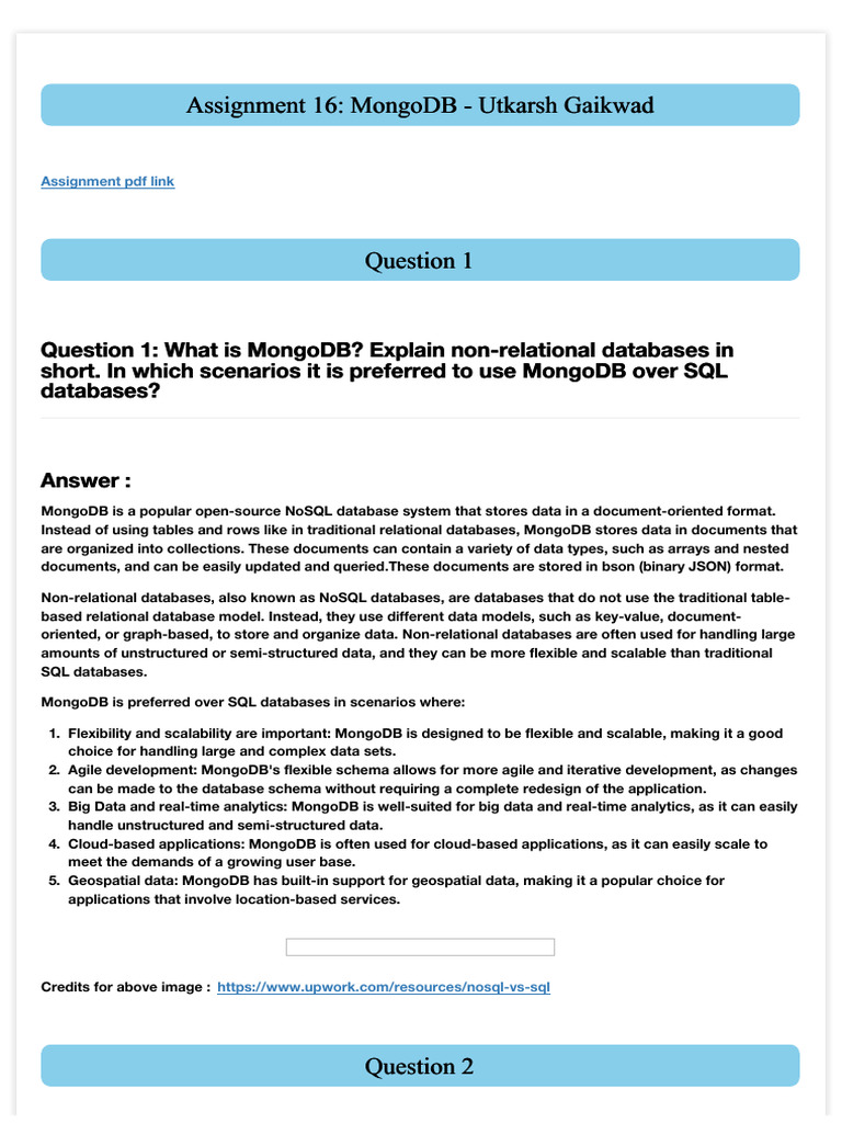 Assignment16Utkarsh | PDF | No Sql | Mongo Db