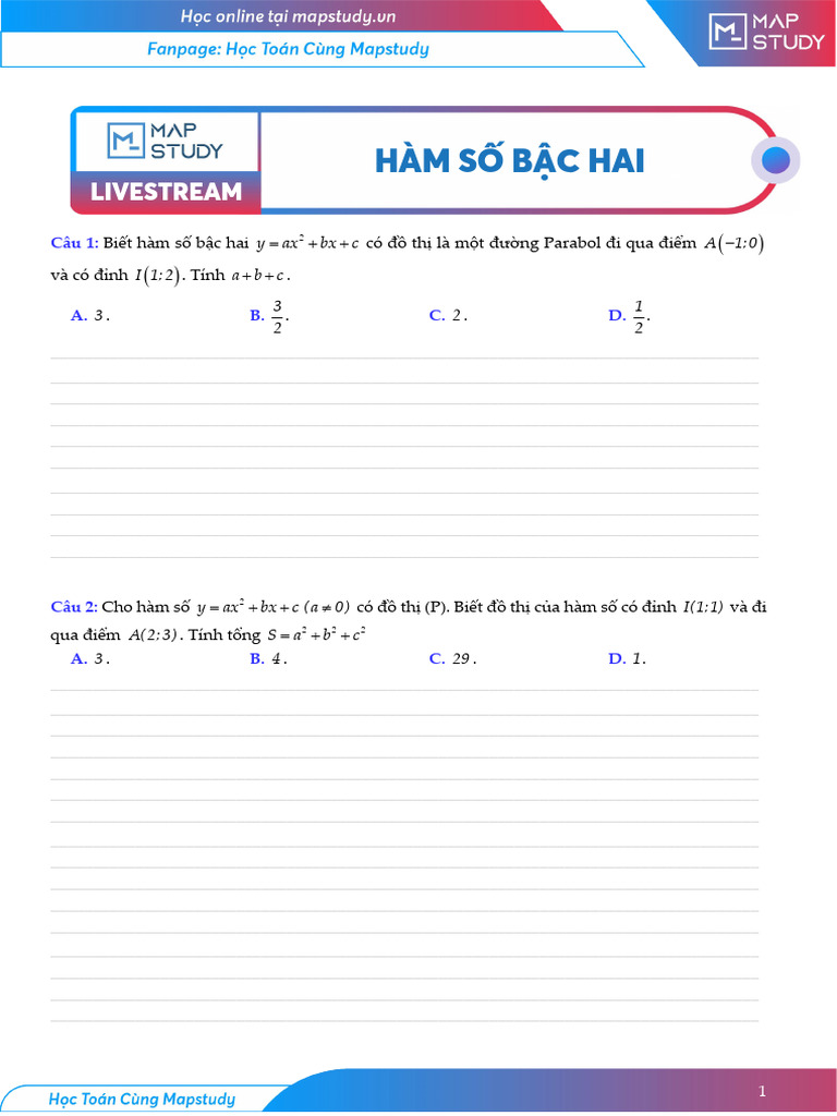 (Môn Toán) - Hàm số bậc hai P1 | PDF