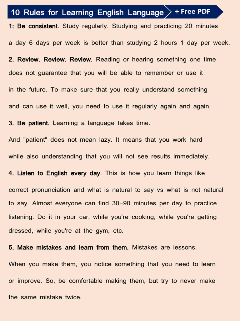 10 Rules For Learning English | PDF