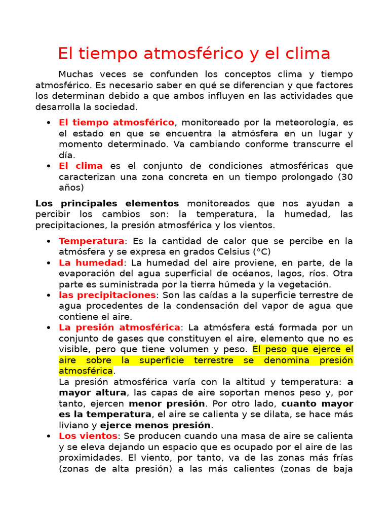 El tiempo atmosférico y el clima | PDF