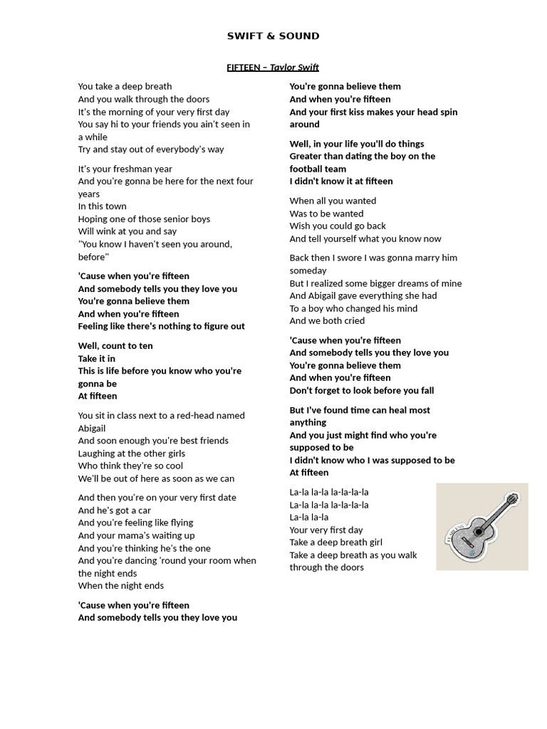 Taylor Swift's "Fifteen" Lyrics Analysis | PDF