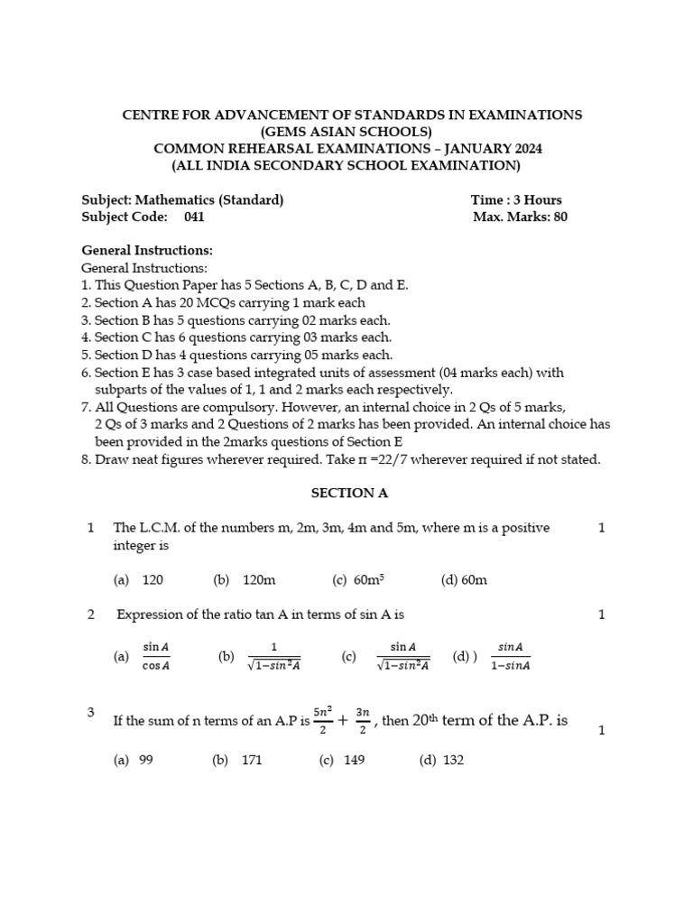 CASE Math Standard-QP - Practice | PDF | Circle | Lighthouse