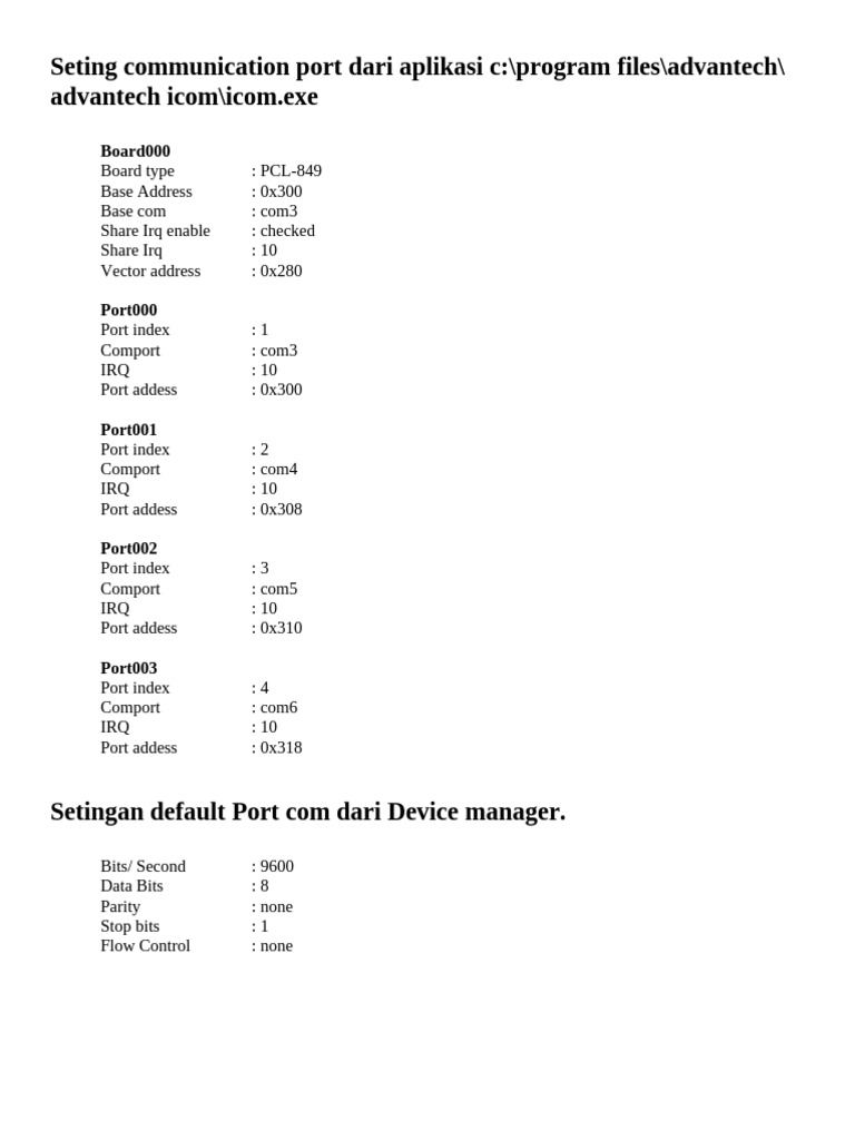 Seting Communication Port | PDF