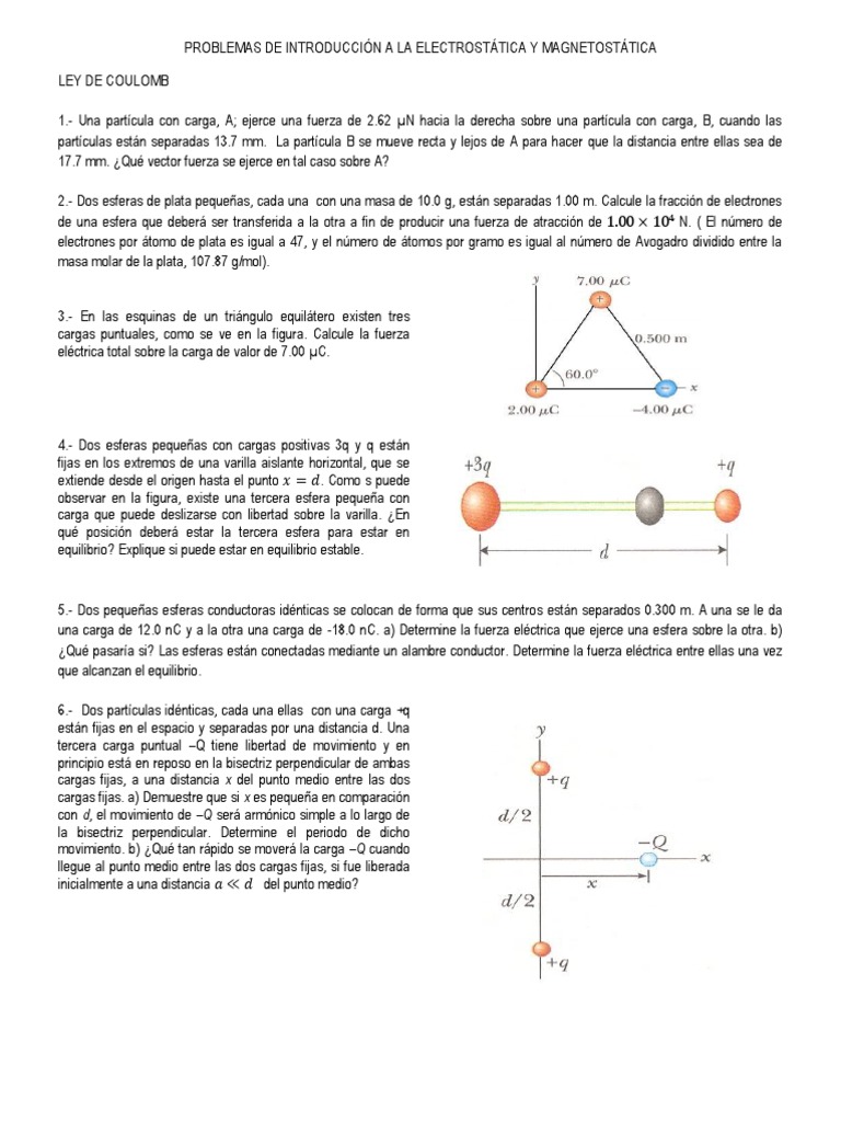 Problemas de Introducción A La Electrostática y Magnetostática | PDF ...