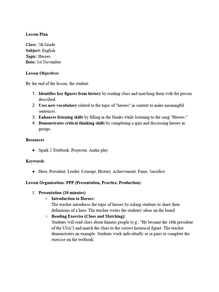 Lesson Plan 1 Nov | PDF | Behavior Modification | Cognitive Science