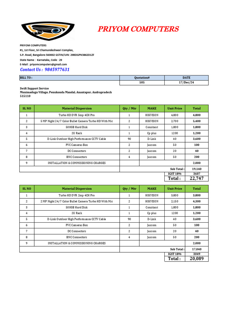 #505 PRIYOM COMPUTERS Quotation | PDF | Computing | Electronics