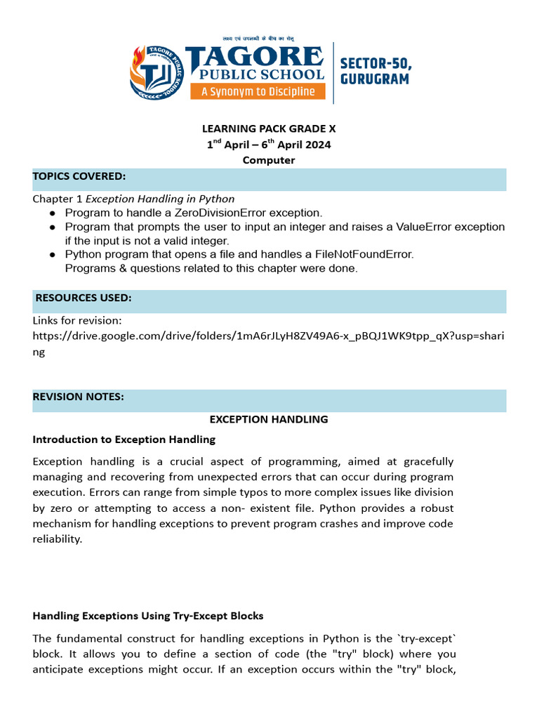 Python Exception Handling Guide | PDF | Computer Program | Programming