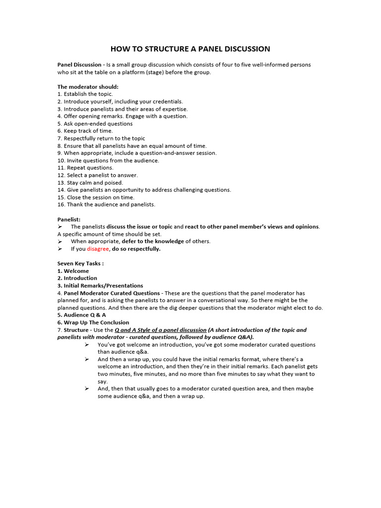 Structure and Rubrics For A Panel Discussion | PDF | Human ...